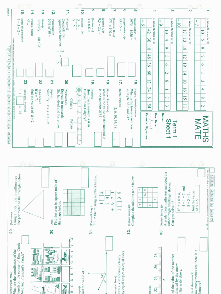 Maths Mate 8 Term 1 Sheet 1 | PDF