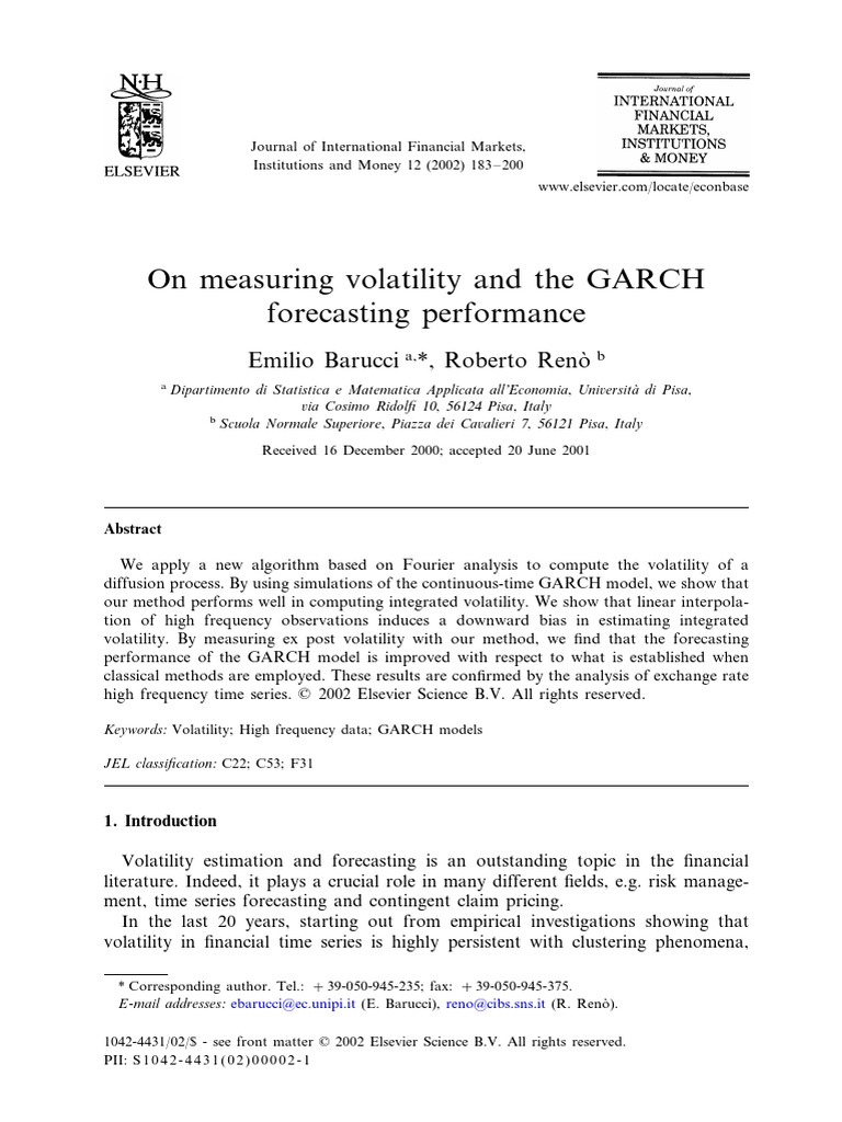 On Measuring Volatility And The Garch Forecasting Performance Pdf Time Series Volatility