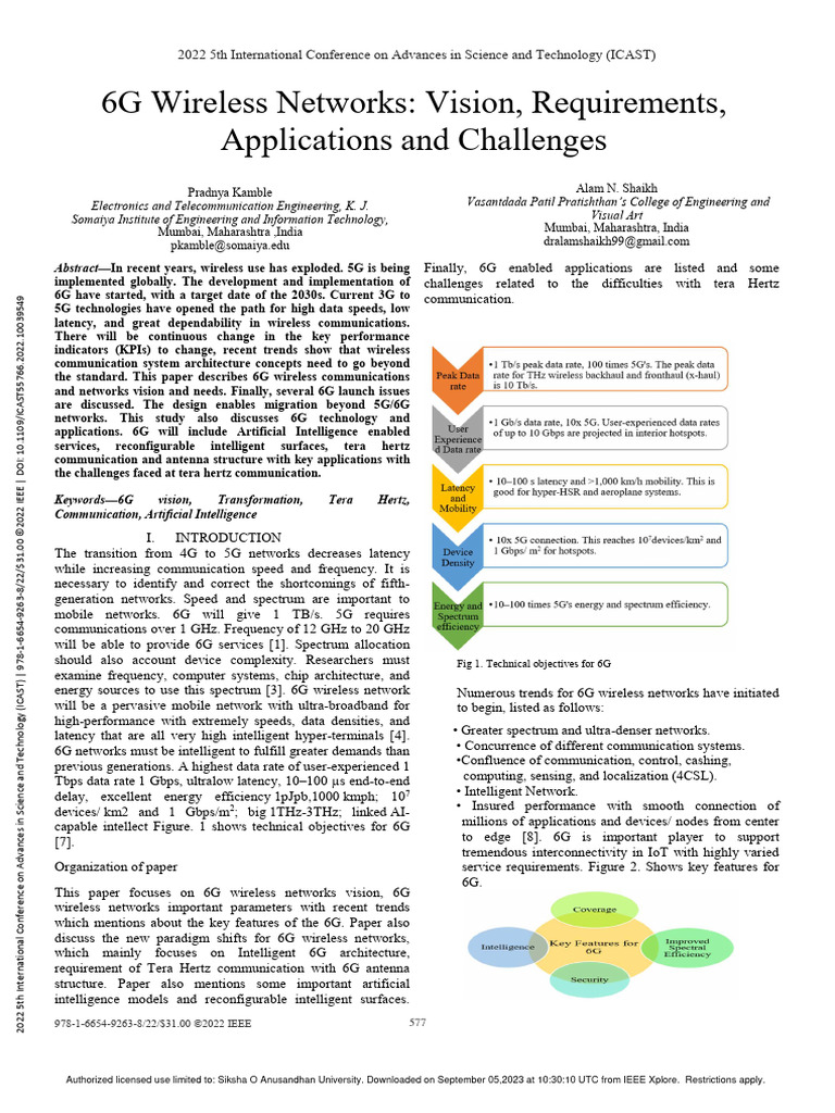6G Wireless Networks Vision Requirements Applications and Challenges | PDF | Computer Network ...
