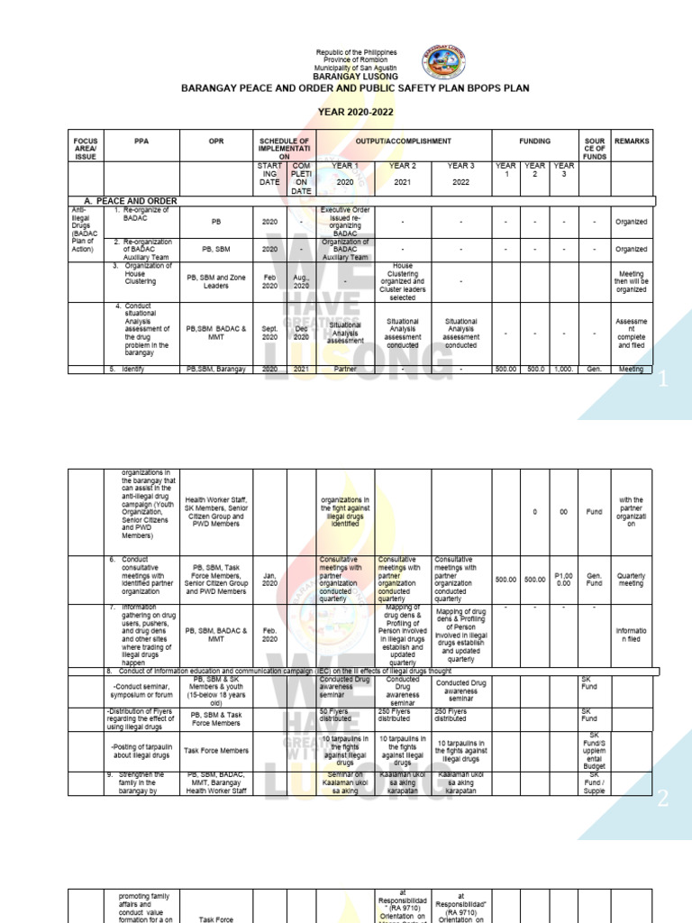 Bpops Plan 2020-22 | PDF