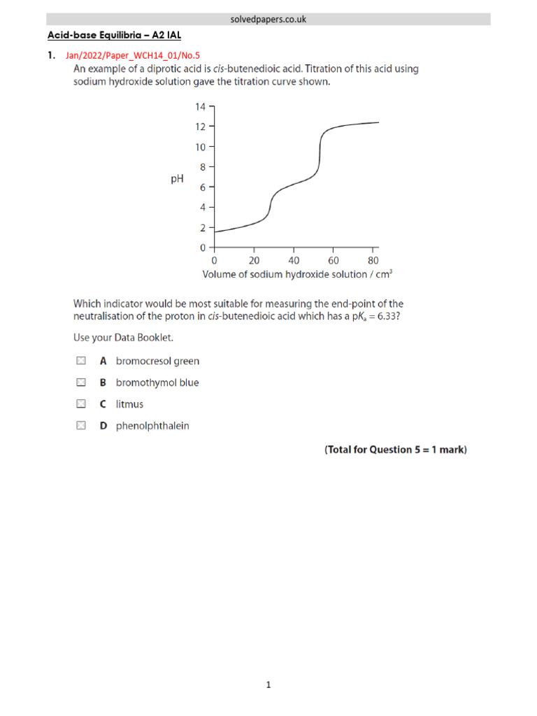A2 Acid Base Equilibria IAL - WCH14 - 01 | PDF | Molecular Physics ...