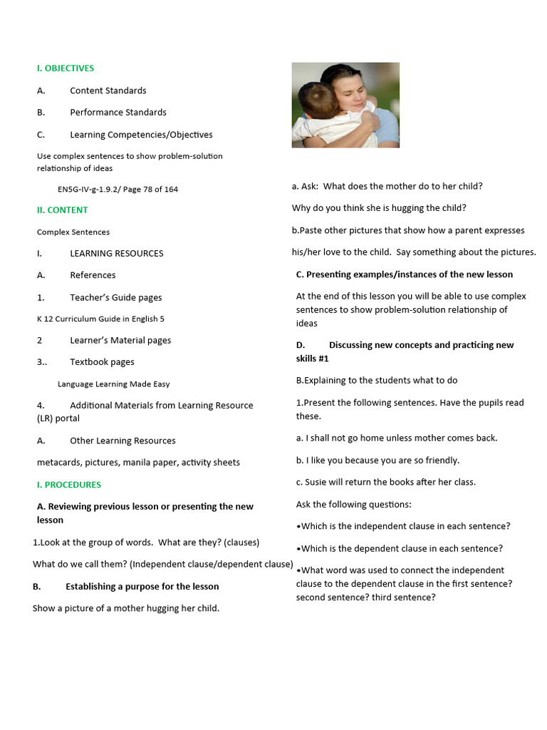 Cot - DLP - English 5 - Complex Sentence by Sir Rei Marasigan | PDF | Sentence (Linguistics ...