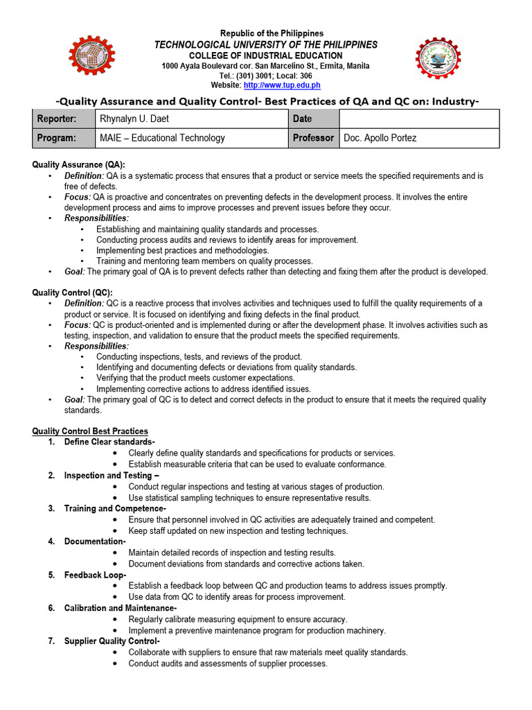 Daet - Written Report | PDF | Quality Assurance | Risk Management