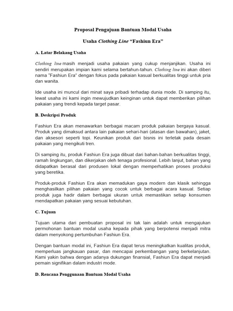 Proposal Pengajuan Bantuan Modal Usaha | PDF | Bisnis