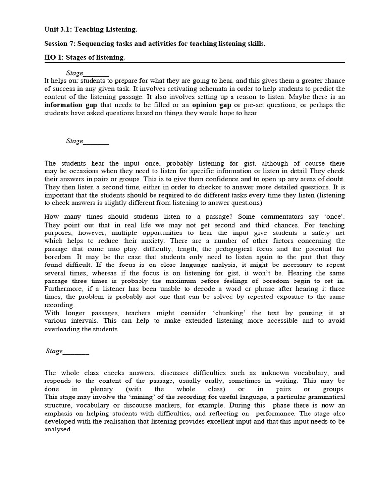 HO1 Stages | PDF | Behavior Modification | Linguistics