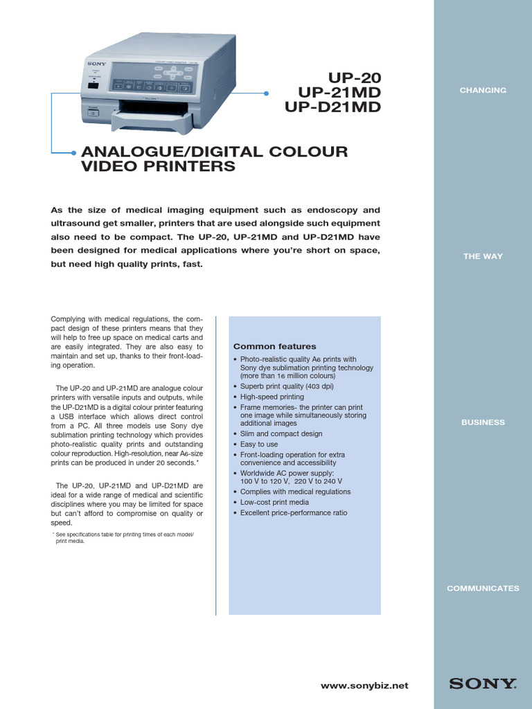 Sony Up Printers Brochure-20-21 | PDF | Printer (Computing) | Computing