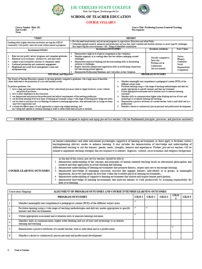 Syllabus Template 2023 2024 | PDF | Learning | Teachers
