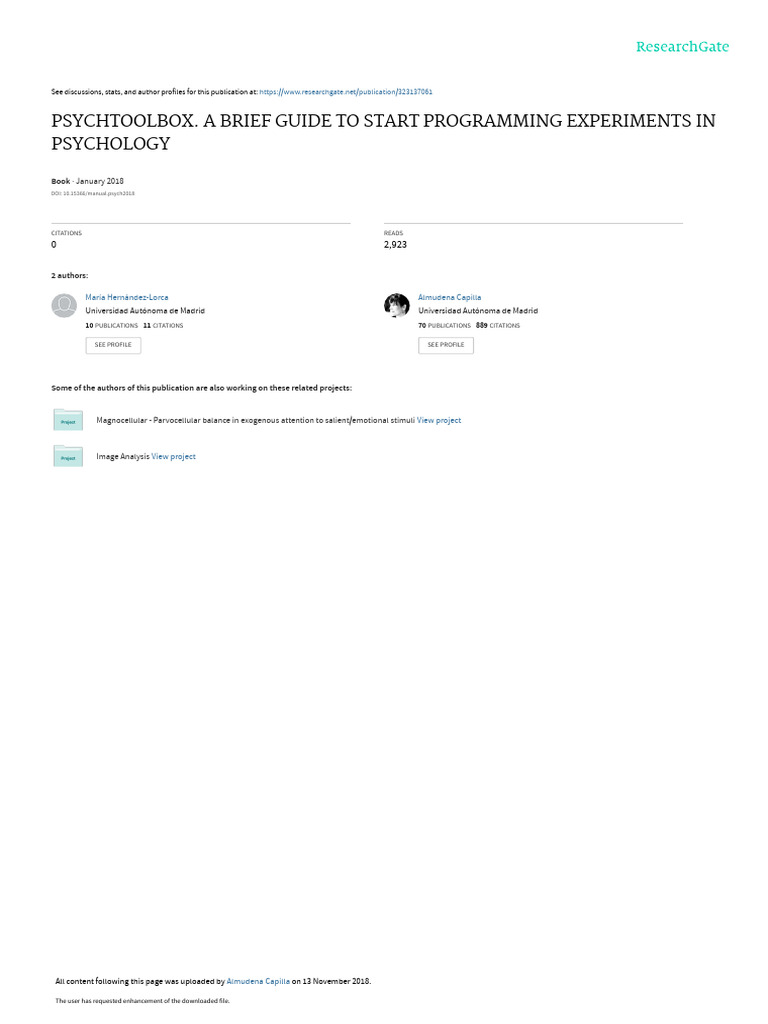 Hernandez-Lorca&Capilla (2018) Psychtoolbox A Brief Guide | PDF | Mental Chronometry | Experiment
