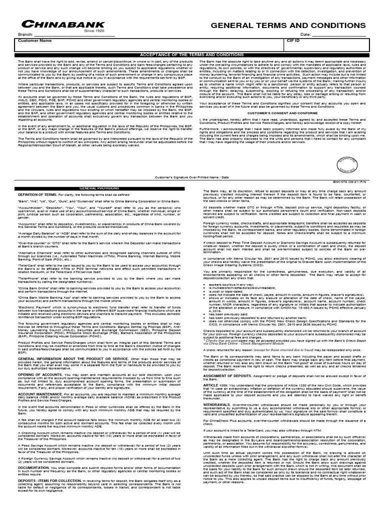 General Terms and Conditions | PDF | Cheque | Banks