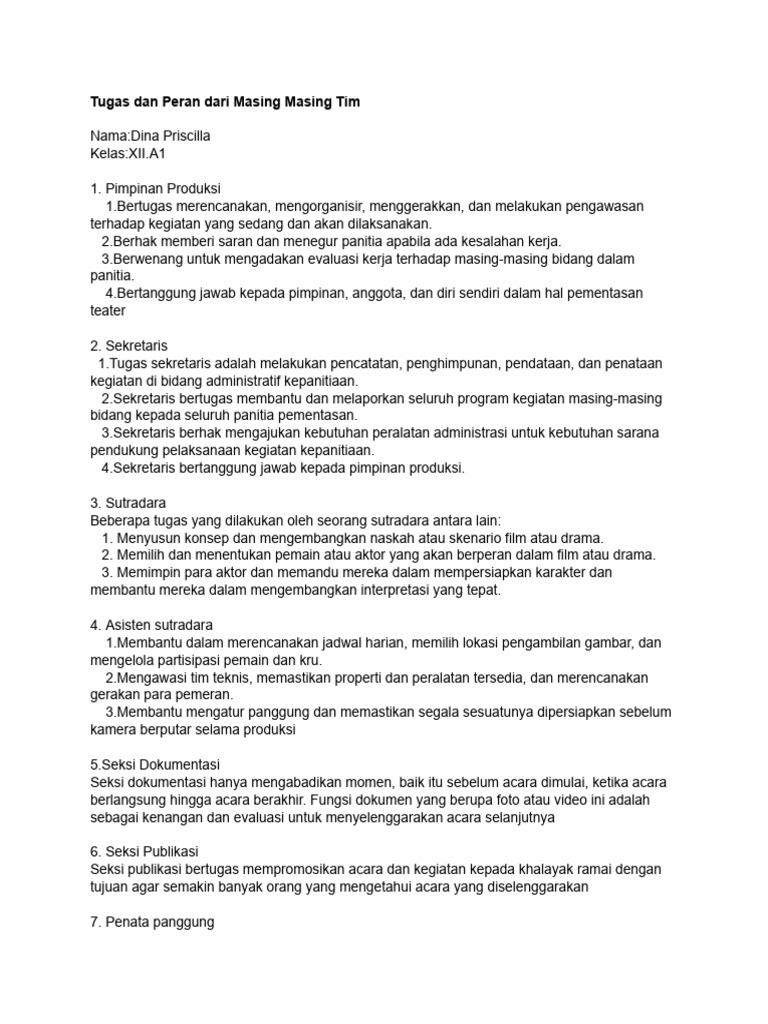 Tugas Tim Produksi dan Artistik Teater | PDF | Karier & Perkembangan