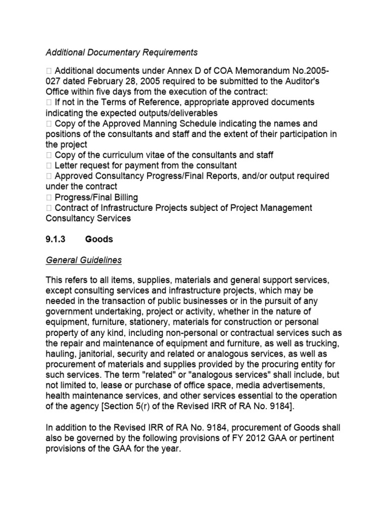 COA Documentary Requirements for Contracts | PDF | Procurement | Real ...