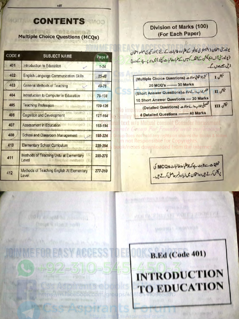 B.Ed MCQ'S For FPSC Job | PDF
