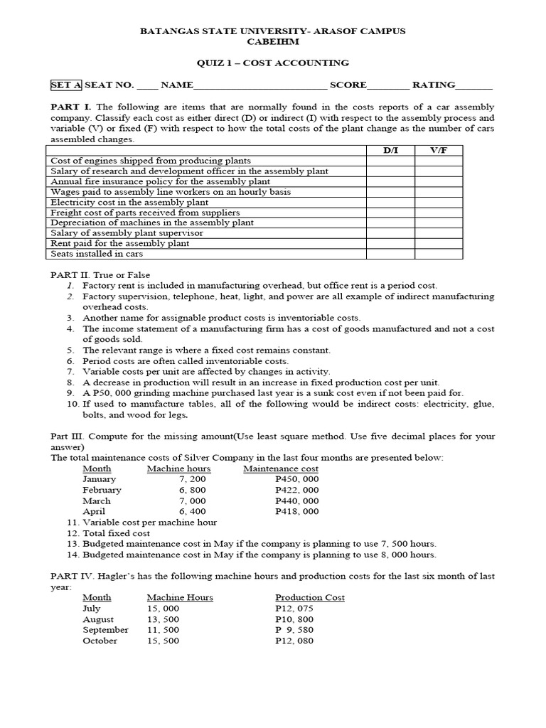 QUIZ - Cost1.atest Paper | Download Free PDF | Cost | Cost Of Goods Sold