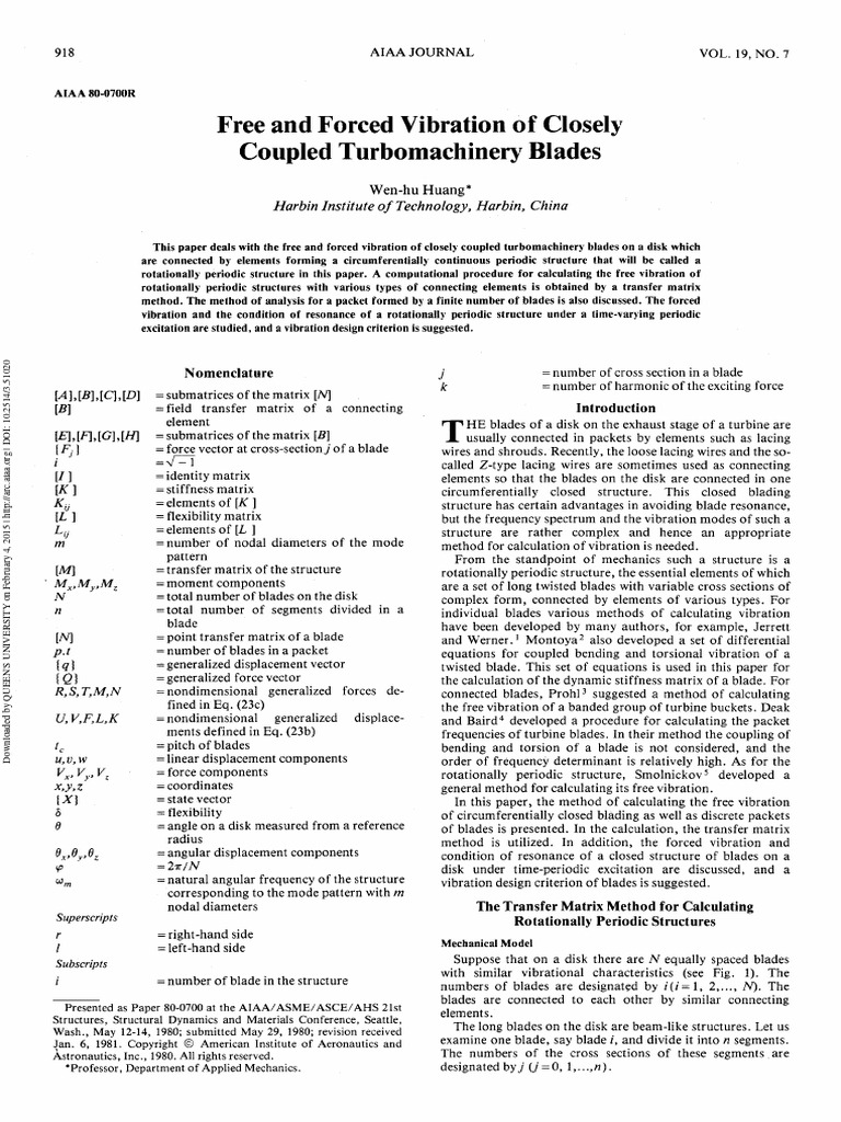 2-1980-Free and Forced Vibration of Closely | PDF | Matrix (Mathematics ...