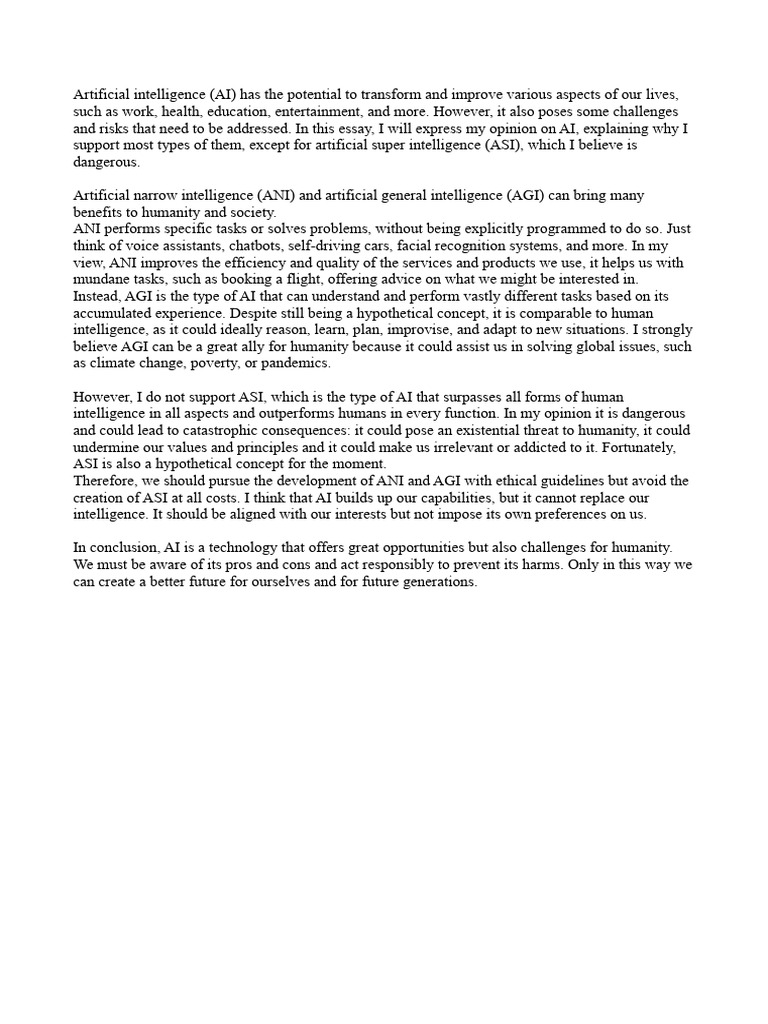 Artificial Intelligence Opinion Essay | PDF | Computers Artificial Intelligence Opinion Essay | PDF | Computers