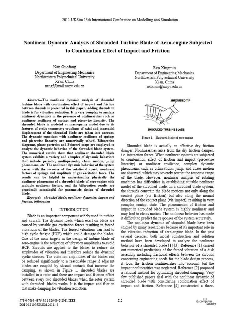 10-2011-Nonlinear Dynamic Analysis of Shrouded Blade of Aero-Engine ... 10-2011-Nonlinear Dynamic Analysis of Shrouded Blade of Aero-Engine ...