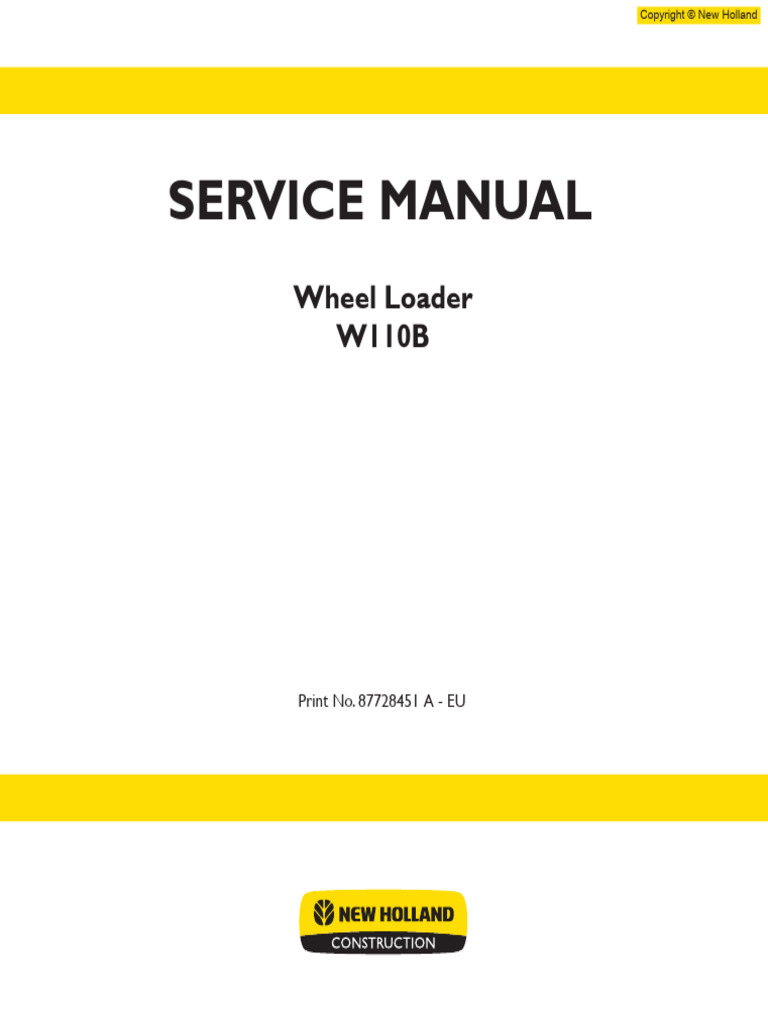 New Holland W110B Wheel Loader Service Repair Manual | PDF