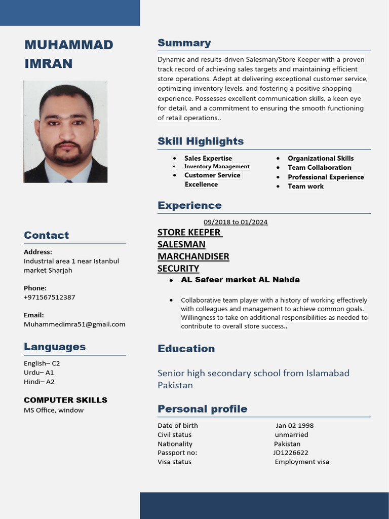 Imran CV 1 | PDF | Sales | Business