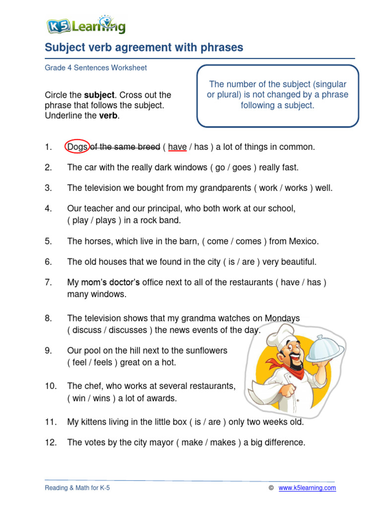 Grade 5 Subject-Verb Agreement Worksheet | PDF | Subject (Grammar ...