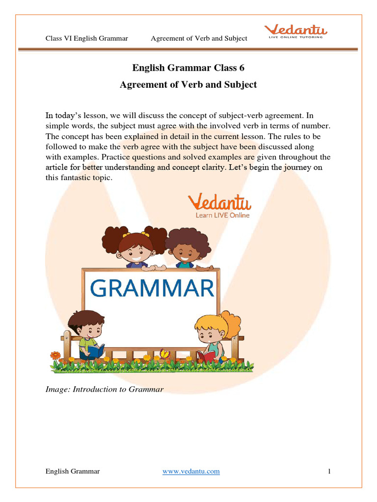 Agreement of Verb and Subject Class 6 CBSE English Grammar (PDF ...