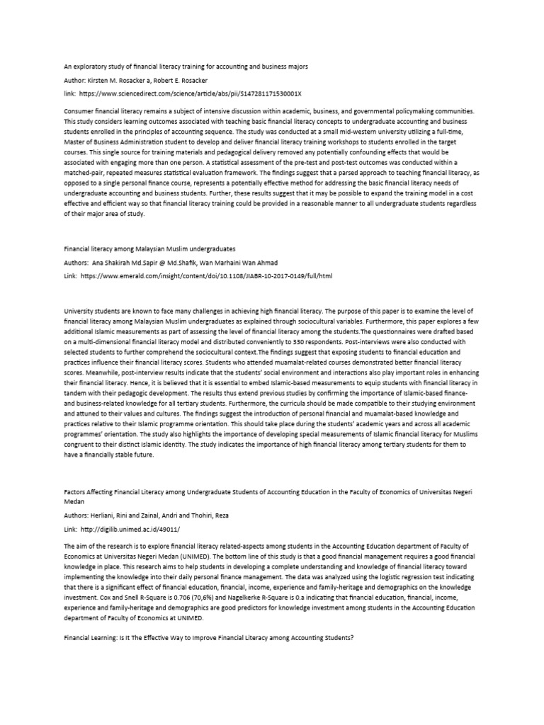 RRL (Foreign Literature) | PDF | Literacy | Financial Literacy