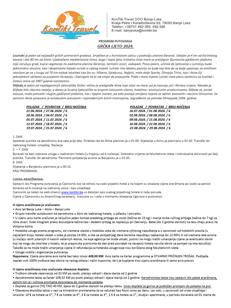 Grcka Ljeto Program Putovanja | PDF