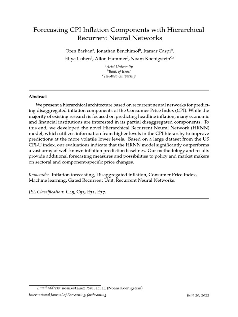 Forecasting Cpi Inflation Components HRNN | PDF | Cost Of Living ...