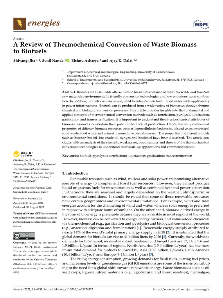 A Review of Thermochemical Conversion of Waste Biomass To Biofuels ...