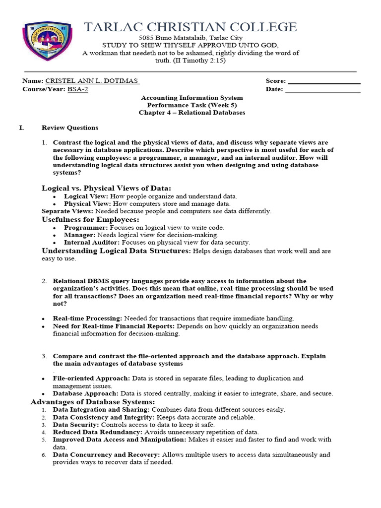 Accounting Information System Performance Task Week 5 | PDF | Databases | Computer Data