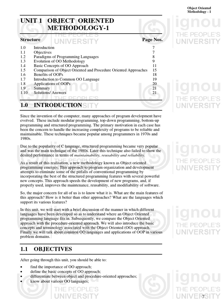 Unit 1 Pdf Object Oriented Programming Programming Paradigms