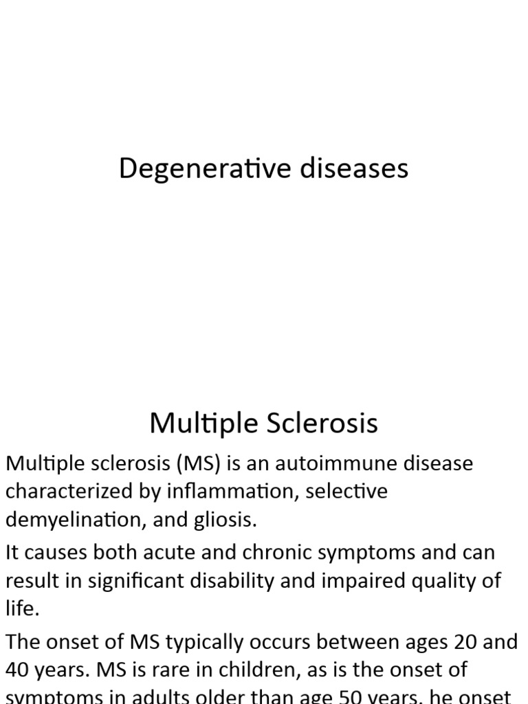 Degenerative Diseases | PDF | Multiple Sclerosis | Nervous System