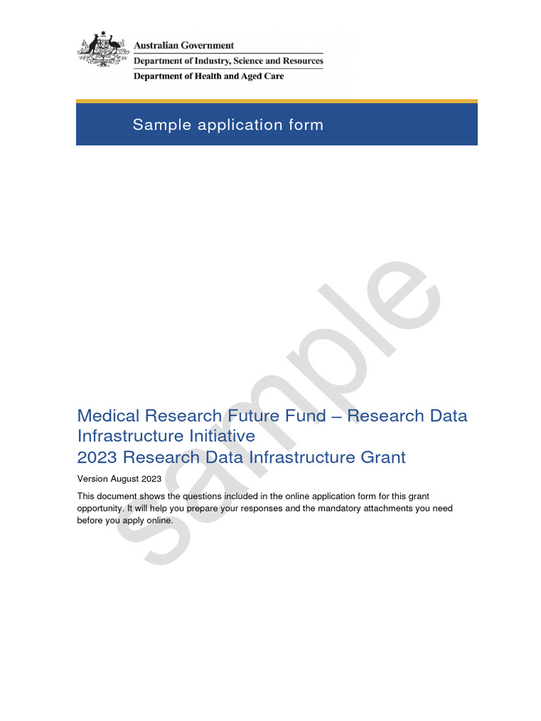 MRFF 2023 Research Data Infrastructure Sample Application Form PDF ...