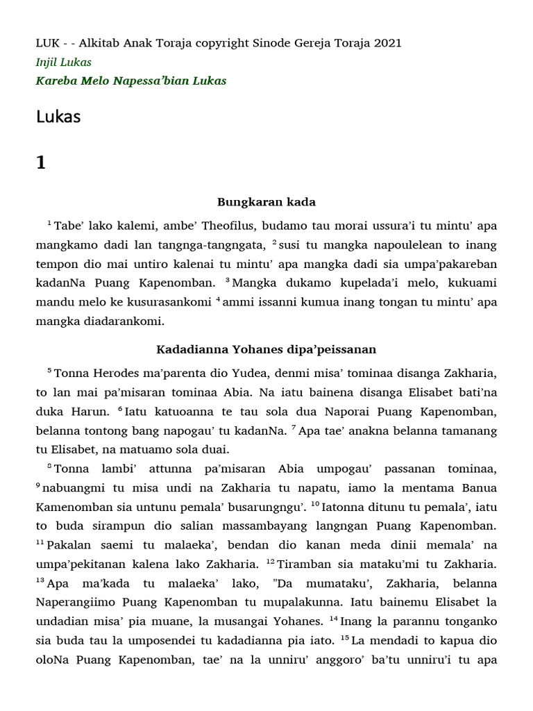 PDF - ALKITAB ANAK TORAJA - KAREBA MELO NASURA' LUKAS | PDF