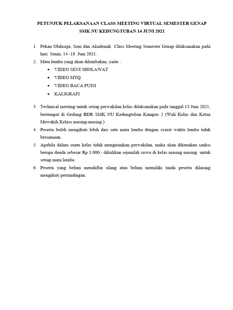 Juknis CM Virtual 2021 | PDF