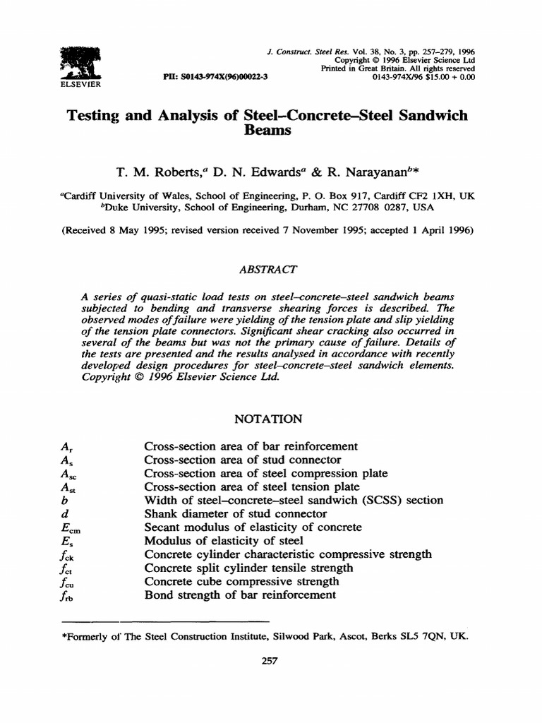 Testing and Analysis of Steel-Concrete-Steel Sandwich Beams | PDF ...