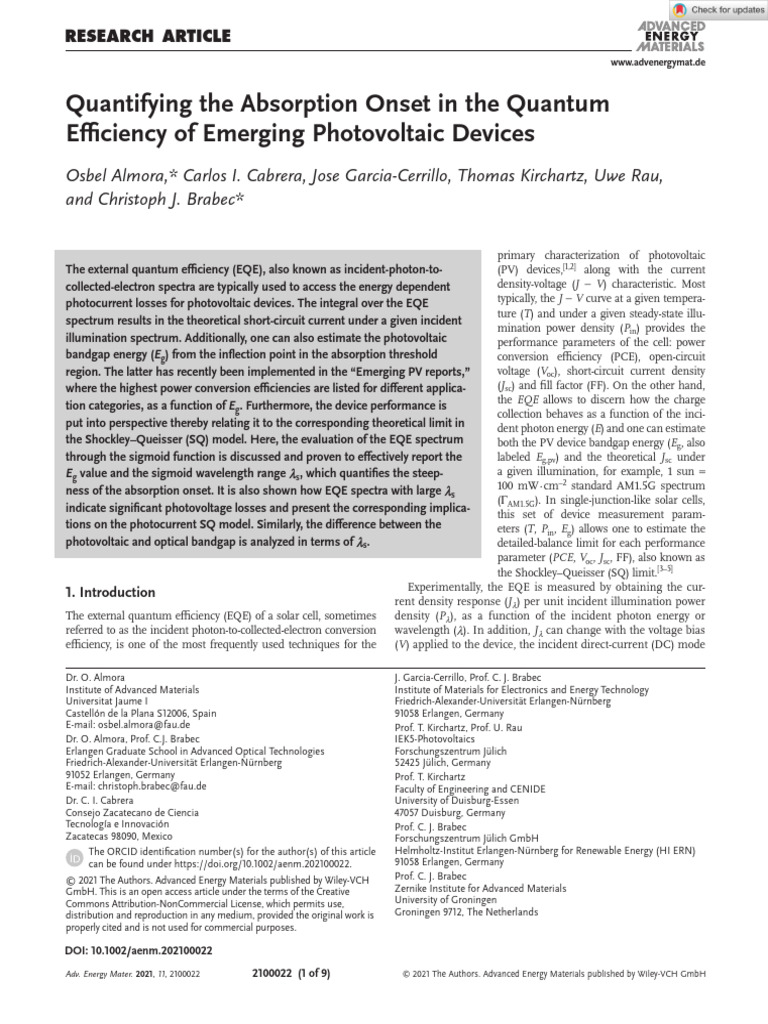Advanced Energy Materials - 2021 - Almora - Quantifying The Absorption ...