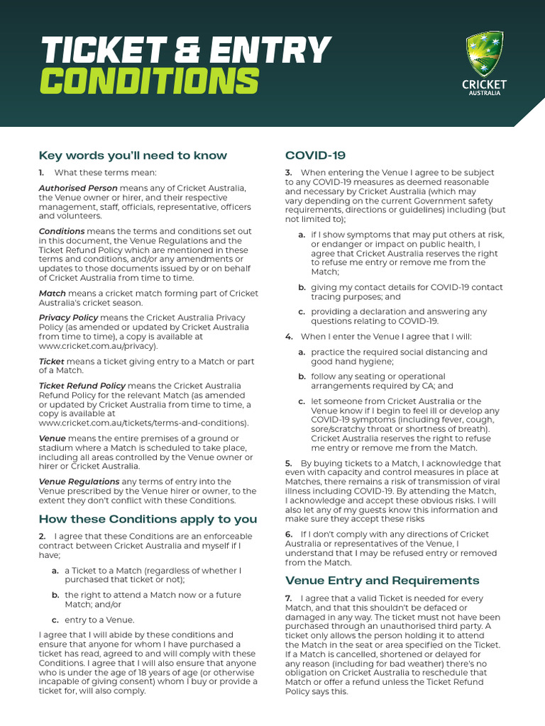 Cricket Australia - Ticket and Entry Conditions 2022-23 - FA Updated 7 ...