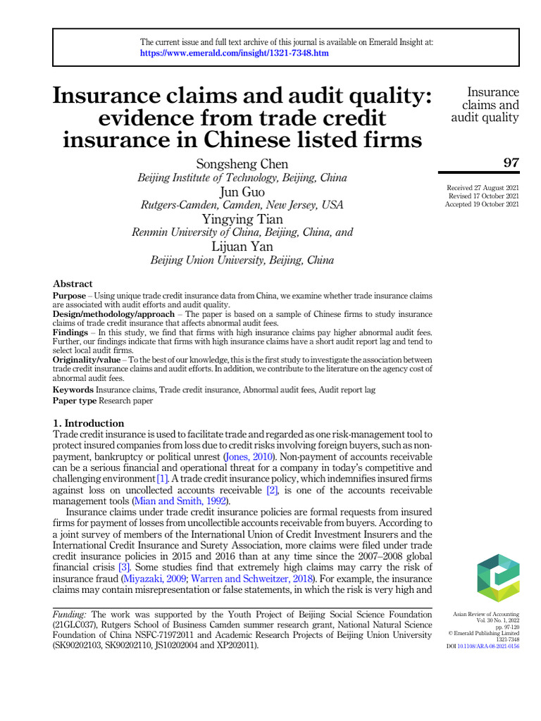 Insurance Claims and Audit Quality | PDF | Insurance | Audit