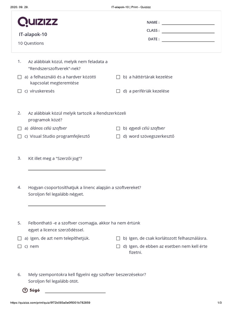 IT-Alapok-10 - Print - Quizizz | PDF