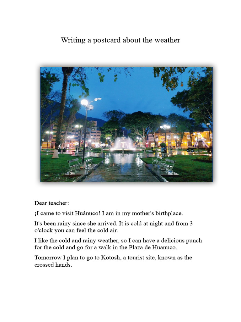 Writing A Postcard About The Weather | PDF