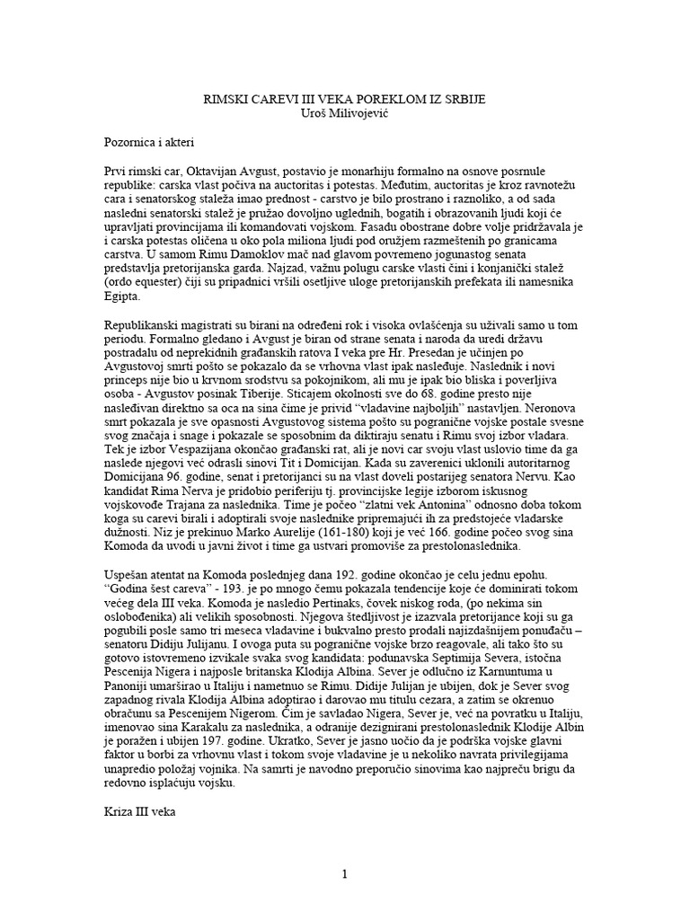 Rimski Carevi Iii Veka Poreklom Iz Srbije | PDF