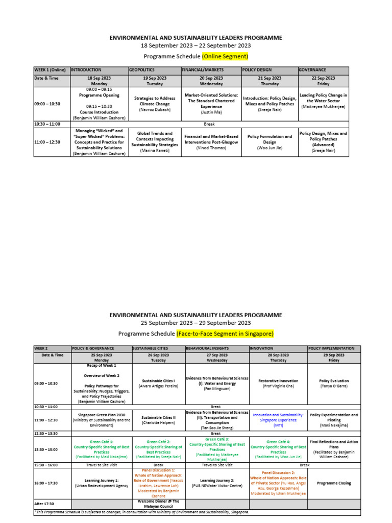 2023.09.15 Programme Schedule For Environmental and Sustainability ...