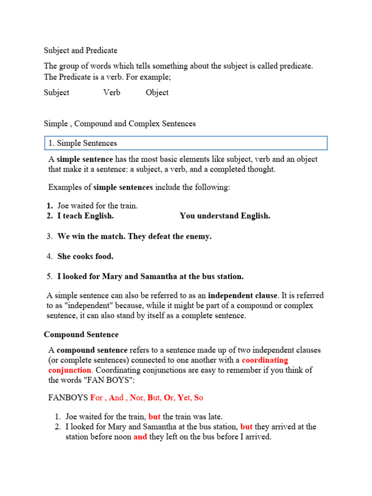 Compound and Complex Sentences | PDF | Subject (Grammar) | Sentence ...