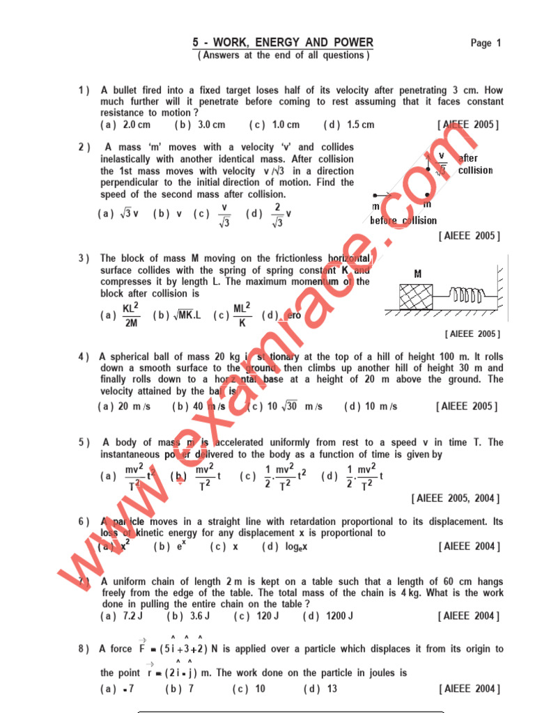 Class 11 Work, Energy, and Power MCQs | PDF | Collision | Momentum