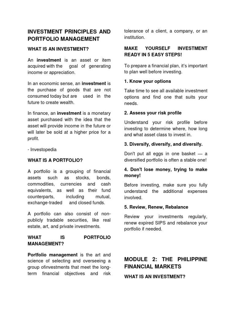 Investment and Portfolio Management - Prelim | PDF | Finance & Money ...