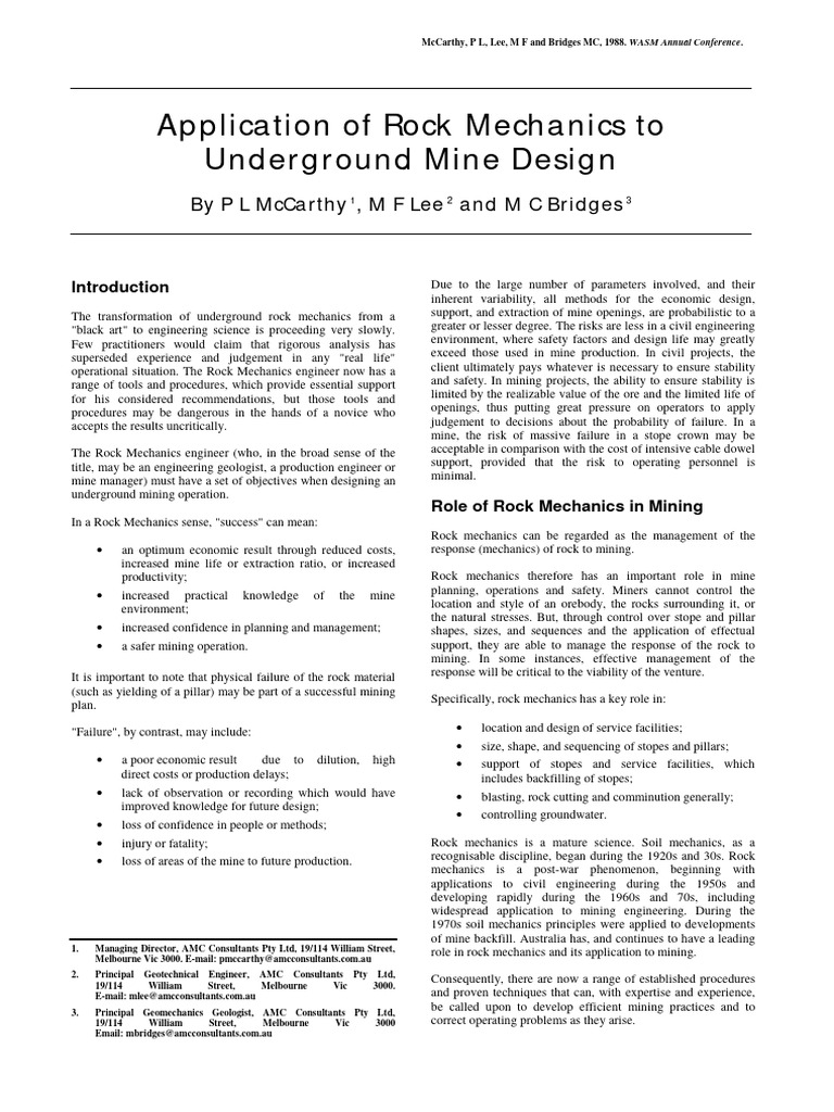 Rock Mechanics in Underground Mine Design | PDF | Strength Of Materials ...