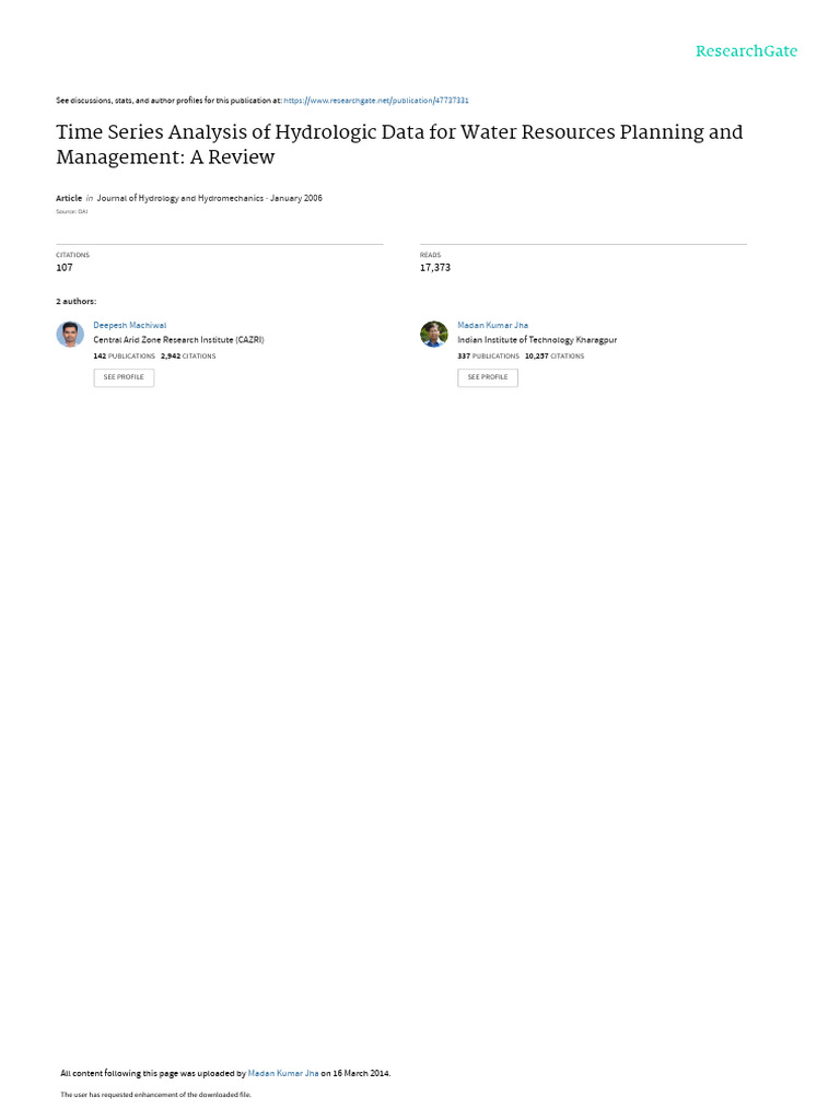 Time Series Analysis of Hydrologic Data For Water | PDF | Time Series | Stationary Process