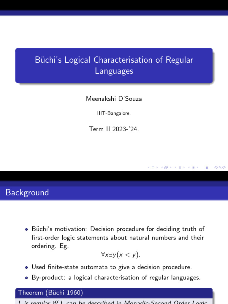 Buchi Logical Characterization Regular Languages | PDF | Logic | Mathematical Logic