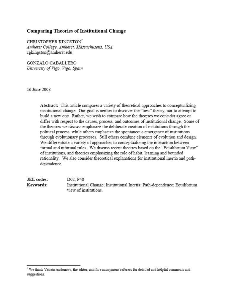 Theories of Institutional Change | PDF