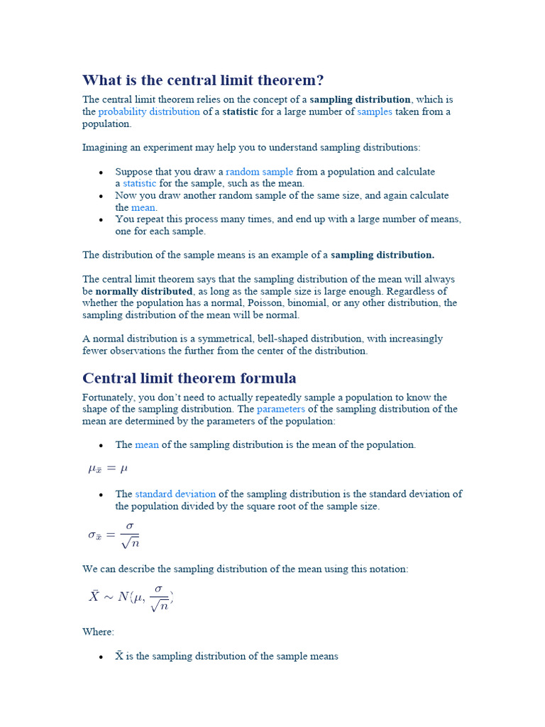 Central Limit Theorem | PDF | Sample Size Determination | Normal Distribution